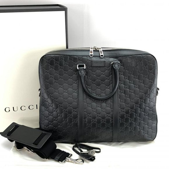 Gucci | Bags | Gucci Sima Black Silver Metal Fittings Business Bag 4284 ...